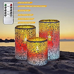 MELTONE Beach Decor Glass Electric Candles with Remote, Mosaic Sunset Theme Blinks LED Candles, Real Wax Battery Operated Candles for Bedroom Bathroom Patry Ocean Home Decorations, Set of 3