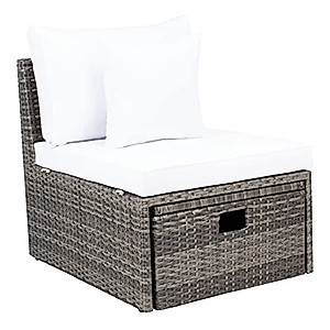 SAFAVIEH Outdoor Collection Pramla Grey Brown/White Cushion Settee with Storage Ottoman (Set of 2) PAT7515C