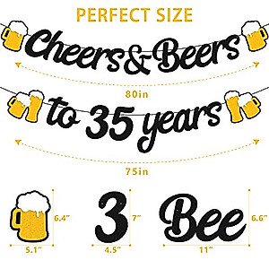 35th Birthday Decorations Cheers to 35 Years Banner for Men Women 35s Birthday Backdrop Wedding Anniversary Party Supplies Black Glitter Decorations Pre Strung