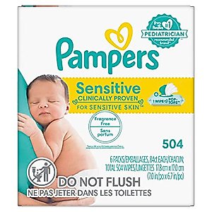 Baby Wipes, Pampers Sensitive Water Based Baby Diaper Wipes, Hypoallergenic and Unscented, 504 Total Wipes (Packaging May Vary)