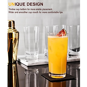 LUNA & MANTHA Drinking Glasses Highball Glasses Set of 6, Water Glasses 16oz, Wide Mouth Design Lead-Free Crystal Glassware, Cocktail Glasses Drinking Set, Tall Glass Cups for Mojito and Tom Collins