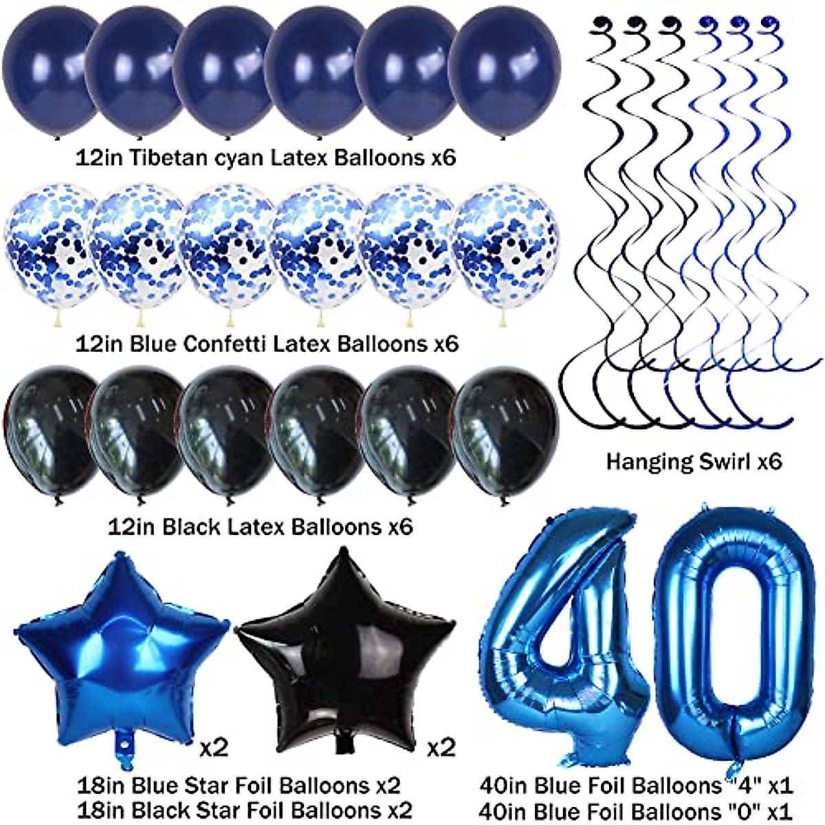 40th Birthday Decorations, 40th Birthday Decorations for Men, Happy Birthday Banner Blue Number 40 Foil Balloon for 40th Anniversary Decorations Birthday Party Backdrop