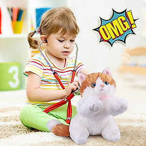 HCdoujoy Yellow Stuffed Animal Cat Plush Toy, Realistic Cuddly Kitten Pet Kitty Soft Small Cat, Birthday Christmas Children's Day Gift for Boy Girl Age 3+