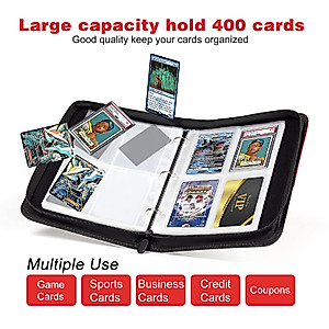 GEAoffice 4-Pocket Binder for Trading Cards with 50 Removable Sheets Holds 400 Cards, Card Book Collector Album Folder for Yugioh, MTG, TCG, Trading Card Holder with Zipper-Toys Gifts for Girls