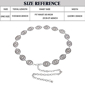 Tatibana Women Boho Chain Belts, Western Cowgirl Waist Links Belt Adjustable Metal Concho Metal Chain Hollow Out Daisy Decorated Skinny Waist Belt For Dresses