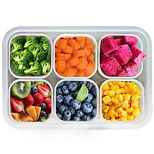 CD HOME 6 Compartment Snackle Box Container for Fridge, Divided Veggie Tray with Lid, Clear Refrigerator Organizer Bins Plastic Food Storage Containers for Snack, Fruit, Vegetable, Fish, Meat