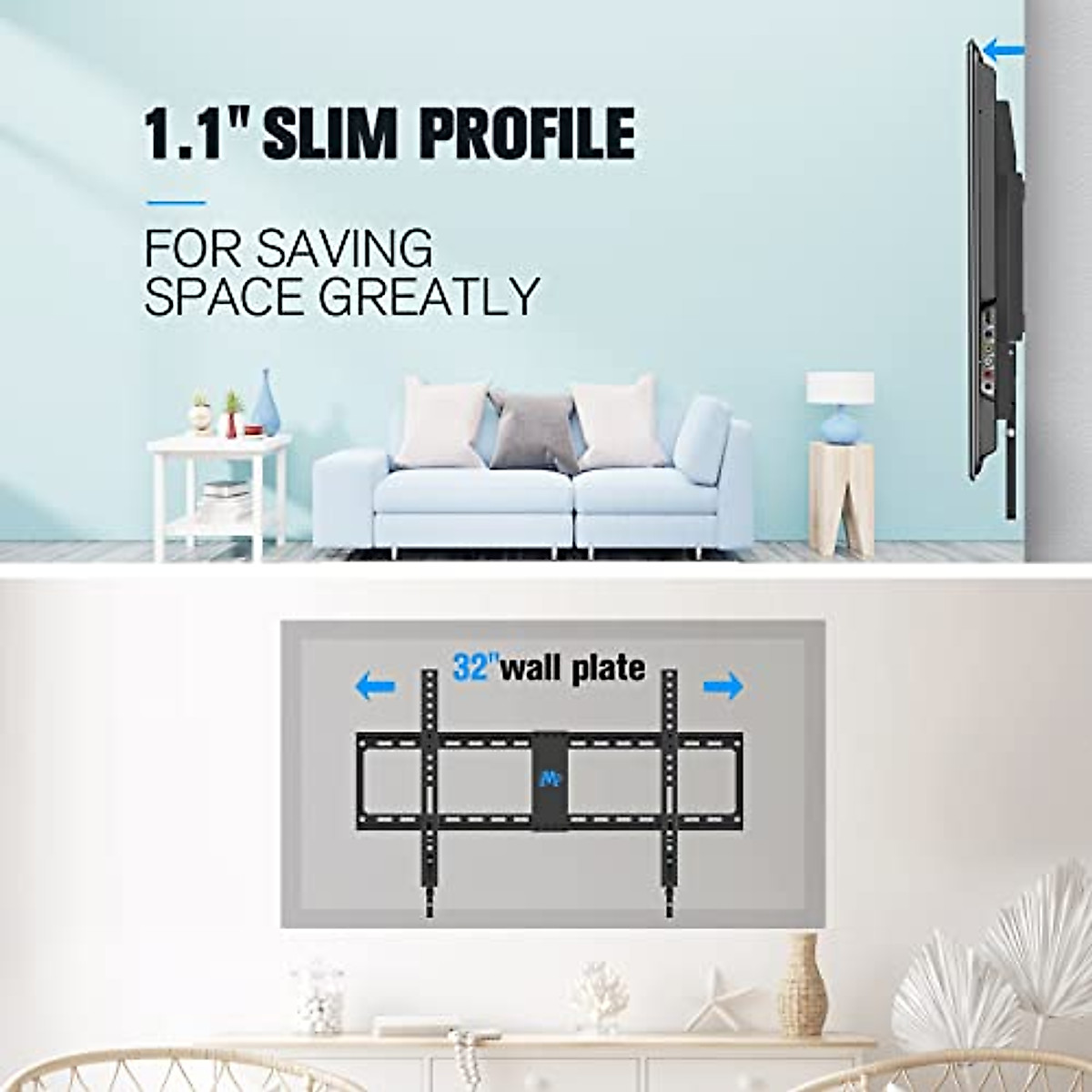 Mounting Dream Fixed TV Wall Mount, Low Profile Wall Mount TV Bracket for Most 42-70 Inch TVs, Flush TV Mount for Space Saving, Fits 16", 18'', 24", 32" Studs, Max VESA 800x400mm and 132lbs MD2361-32