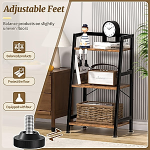 3-Tier Bookshelf, Ladder Shelf, Industrial Bookcase with Steel Frame, Metal Small Bookcase, for Living Room, Home Office, Kitchen, Bedroom, Industrial Style（Rustic Brown & Black）