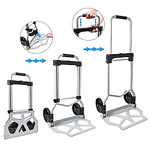 Dolly Cart 230 lbs Folding Hand Truck with 2 Elastic Ropes Portable Steel Folding Cart,Telescoping Handle,Handing Truck for Luggage, Moving, Travel, Shopping, Office Use, 2 Wheels