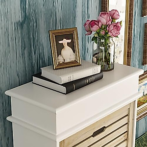 FAMAPY Tall Shoe Storage Cabinet with 4 Flip Drawers, Narrow Shoe Cabinet for Entryway, Shoe Storage for Hallway Light Brown and White (21.7”W x 9.8”D x 61”H)