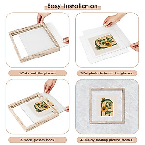 MUYE 5x7 Floating Frames Distressed Beige White Wood Pattern,Double Glass Picture Frame Display Any Size Photo up to 5x7,Wall Mount or Tabletop,2 Pack