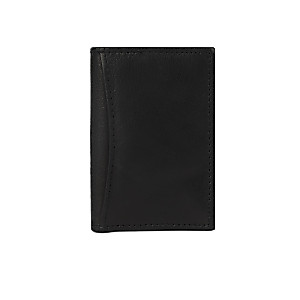 Leatherboss Genuine Leather Business Card Holder | Expandable Pocket, Credit Card & ID Slots | Stylish & Compact | Black
