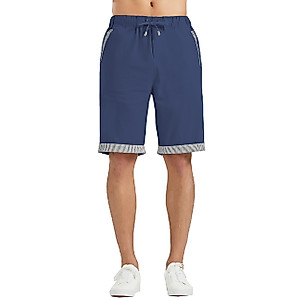 Janmid Men's Shorts Casual Classic Fit Drawstring Summer Beach Shorts with Elastic Waist and Pockets Navy Blue XL