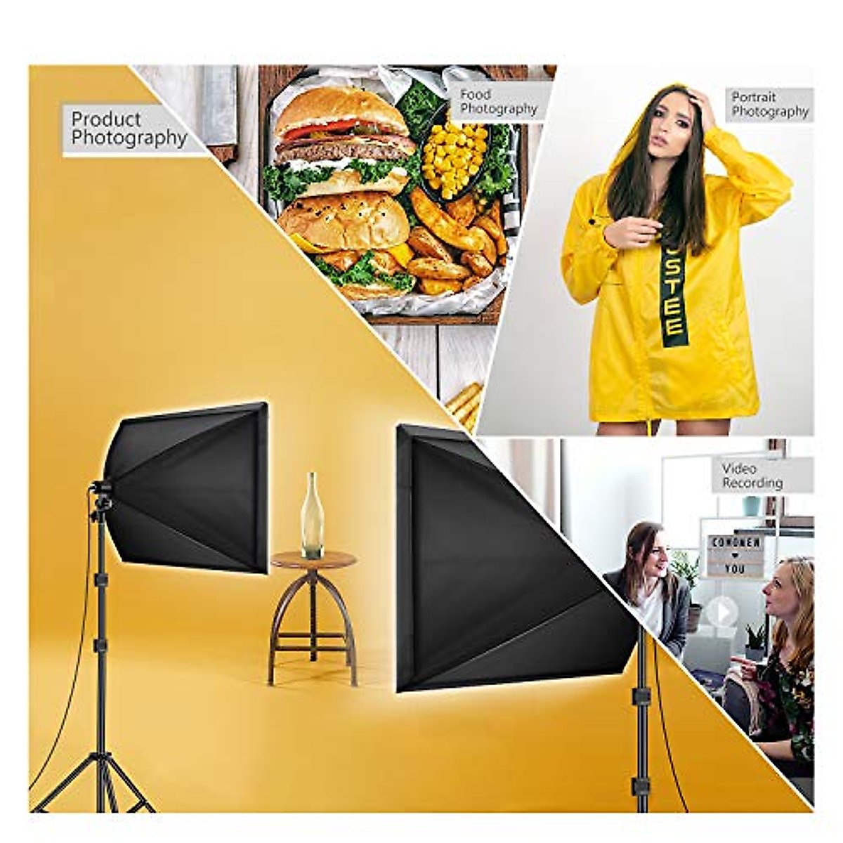 Neewer Upgraded 450W LED Photography Softbox Lighting Kit: (2) 24x24 Inches Softbox with E27 Socket and 5500K Instant Brightness Energy Saving LED Bulbs and Stand for Photo Studio Video Shooting