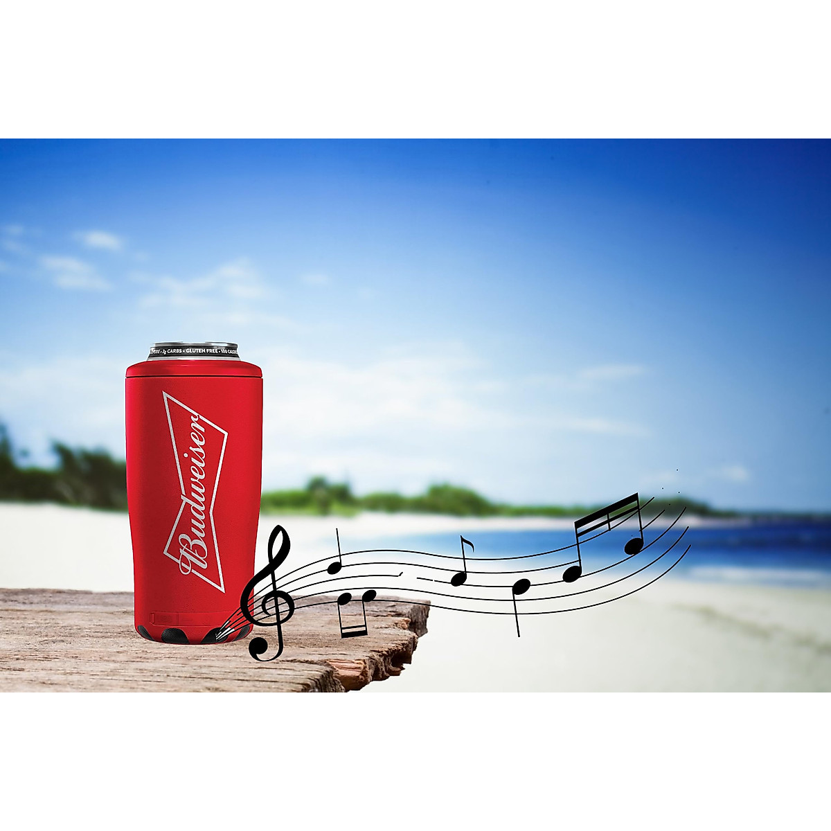 Budweiser Can/Bottle Cooler Built-in Bluetooth Speaker - Double Insulated Beverage Holder, Portable Cooler, Bluetooth 5.0 Technology, 100% Leak Proof,12 or 16 oz Cans, Regular or Slim Cans