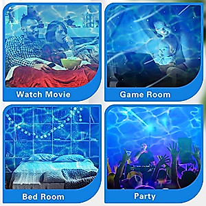6 Pcs Water Effect Projector Light LED Ocean Wave Projector Water Wave Effect Projector Night Light 360 Degree Rotating Room Lamp Projector Suitable for Children Bedroom Living Room (Blue)