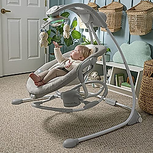 Ingenuity InLighten 2-in-1 Baby Swing & Rocker with Vibrations, Swivel Seat, Easy-Fold, Sounds & Lights, 0-9 Months Up to 20 lbs (Spruce)