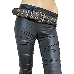 Two Row Eyelet Grommet Uniform Belt Made in USA Genuine Leather Punk Goth Thrash Metal (M-34) Black