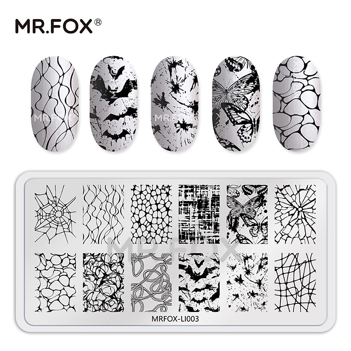 MRFOX 5 Pcs Nail Plates Stamping Set Marbled Punk Spider Web Heart Star Theme Leaf Nail Art DIY Stamping Template
