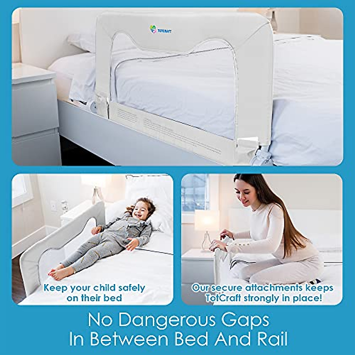 TotCraft Toddler Bed Rails Guard – Universal Baby & Children Rail for Box Spring &slats Kids Toddlers Cribs, Twin, Double, Full Size Queen &King - White (35.5L19.5H) in