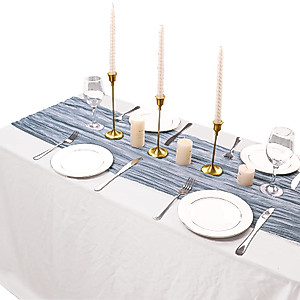 12 Pcs Cheesecloth Table Runner 13FT Boho Rustic Gauze Table Runner Bulk 35x157Inch Romantic Cheese Cloth Sheer Table Runner Decor for Wedding Dining Holiday Event Birthday Anniversary(Dusty Blue)