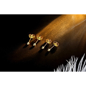 FOSIR 6 Pair Tiny Women 14K Gold Plated Ball Stud Earrings Surgical Stainless Steel Earrings Set (3mm, Gold)