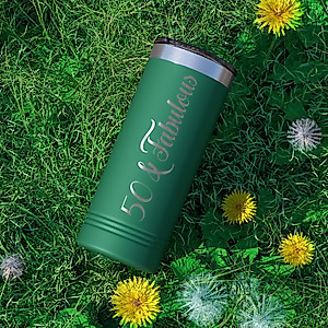 50 & Fabulous 22 oz Skinny Tumbler 50th Birthday Gifts For Women on Green Decorations Funny Present Vacuum Insulated Cup