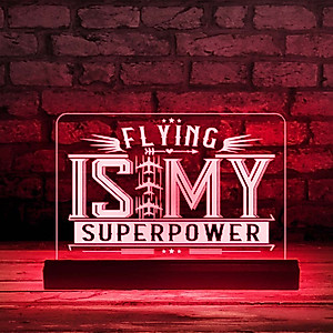 The Geeky Days Flying is My Superpower Optical Illusion Light LED Lamp Aircraft Pilot Custom Desktop Night Lamp with Color Changing USB 3D Beside Lamp Aviator Gift(White)