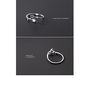 925 Sterling Silver Star Open Ring, Women'S Wedding Birthday Party Jewelry Silver