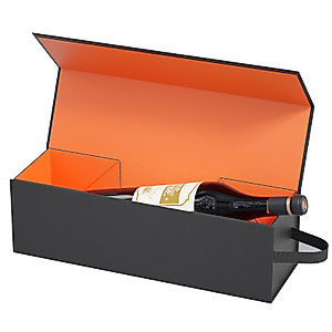 Wine Gift Box 12.8 x 3.8 x 3.8 in,Bottle Gift Box For Liquor Presents,For Wine and Champagne,Magnetic Collapsible Gift Box Wine Bottle Gift Packaging for Weddings,Anniversaries, Parties (Gold)