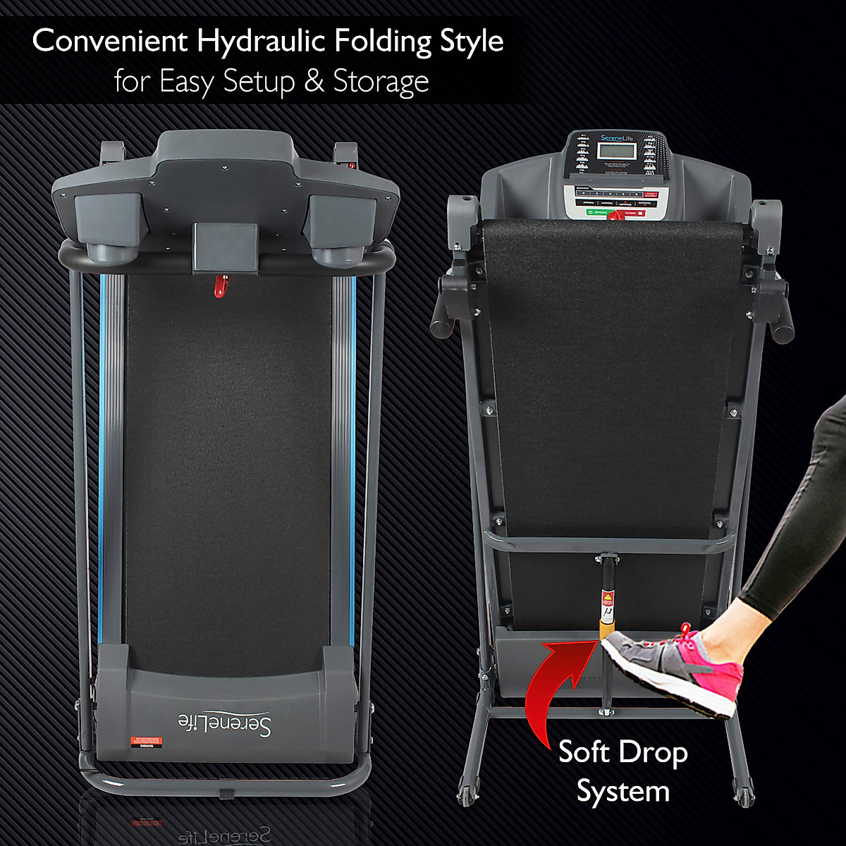 SereneLife Smart Electric Folding Treadmill – Easy Assembly Fitness Motorized Running Jogging Exercise Machine with Manual Incline Adjustment, 12 Preset Programs | SLFTRD20 Model,Black