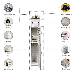 KISSWILL Small Bathroom Storage Cabinet, Slim Toilet Paper Storage Cabinet with 2 Doors & Shelves, Over Toilet Storage Cabinet for Skinny Bathroom Space Corner (White)
