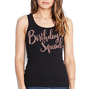 Birthday Shirts for Women - Rose Gold Girly Birthday Squad Tank Top - Birthday Party Tank - Medium - Black Tank(BdySqd RsG) Blk/Med