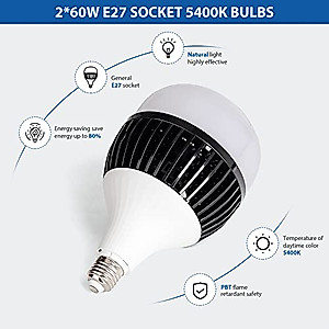 GEEKOTO Softbox Photography Lighting Kit: Professional Studio Continuous Lighting Equipment with 60W 5400K E27 Socket & 2 Reflectors 50 x 70 cm & 2 Bulbs for Filming Studio Lighting