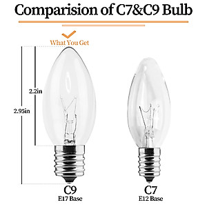 CXLHO 25 Pack C9 Bulbs Clear Replacement Bulbs Incandescent, C9 Christmas Light Bulbs for Christmas String Light, E17 Intermediate Base, 7 Watt, Clear