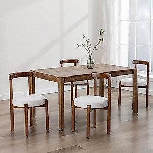 Ya-Home Dining Chairs Set of 2, Comfy Mid-Century Dining Room Chairs Upholstered Linen Fabric Side Chair with Wooden Legs Backrest for Dining Room Living Room, Beige