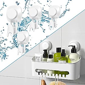 LUXEAR Shower Caddy Suction Cup NO-Drilling Removable Shower Shelf Powerful Heavy Duty Hold up to 22lbs with 4 pack update suction cup hooks shower suction hooks
