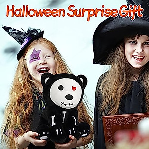 JIZWPOOM Black Teddy Bear Plush, Teddy Bear Stuffed Animals Goth Plush Teddy Bear, Cute Black Bear Toy Stuffed Bear Plushies Gift for Kids Birthday Decoration