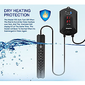 JamgoZoo Aquarium Heater with Thermostat: 100W/200W/300W/500W Fish Tank Heater, 200W Submersible Fresh & Saltwater Heater for Fish Tank with External Temperature Smart LED Display Controller