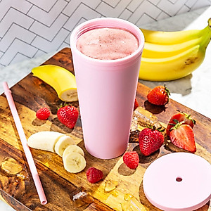 STRATA CUPS Classic Tumblers with Lids and Straws (8 pack) - 22oz Matte Pastel Colored Acrylic Tumblers with Lids and Straws, Double Wall Tumbler Bulk, Reusable Cup with Straw Cleaner (Pink)