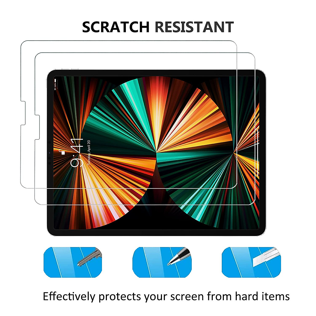 [2 Pack] iPad Pro 12.9 Screen Protector,Tempered Glass for iPad Pro 12.9 Inch 2021/2020/2018 (5th/4th/3rd Gen),Compatible with Apple Pencil