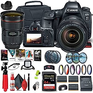 Canon EOS 6D Mark II DSLR Camera with 24-105mm f/4L II Lens (1897C009) + Canon EF 24-70mm Lens + 64GB Memory Card + Color Filter Kit + Case + Filter Kit + Corel Photo Software + More (Renewed)