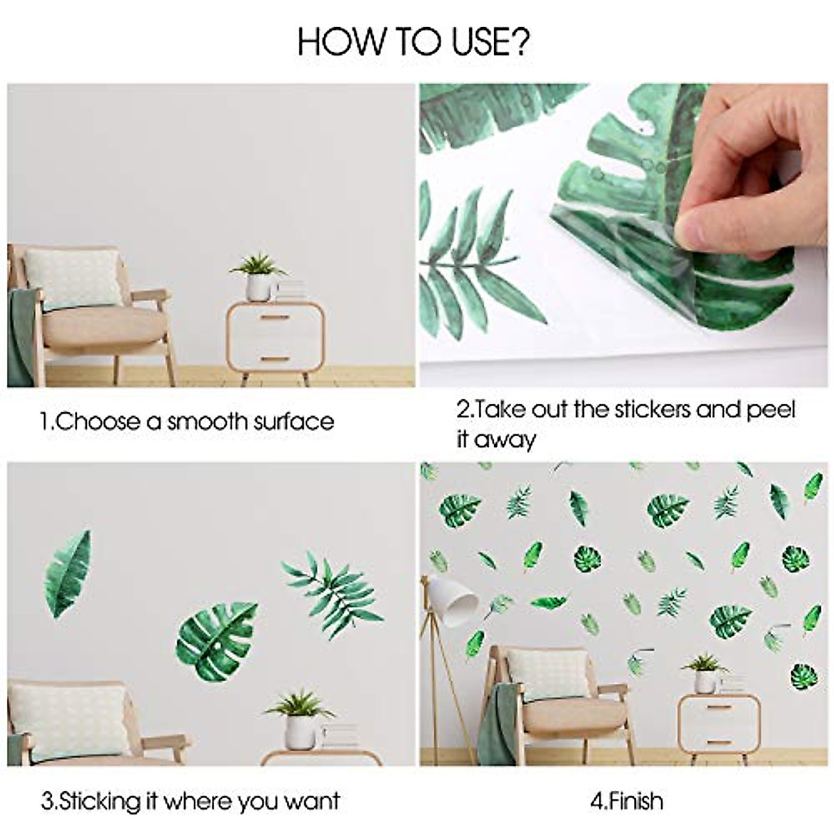 Dorakitten Leaf Wall Decals, Dorakitten Sunflower Wall Stickers DIY Tropical Palm Leaf Wall Art Decal Waterproof Leaf Stickers for Kitchen Bathroom Living Room