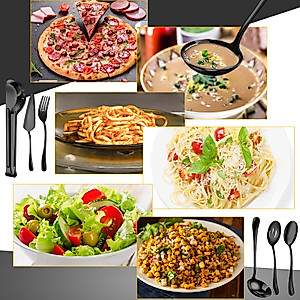 30 Pcs Stainless Steel Serving Utensils Set Serving Flatware Set Include Large Serving Spoons Slotted Spoons Serving Forks Soup Ladle Pie Server and Serving Tongs for Buffet Party (Black)
