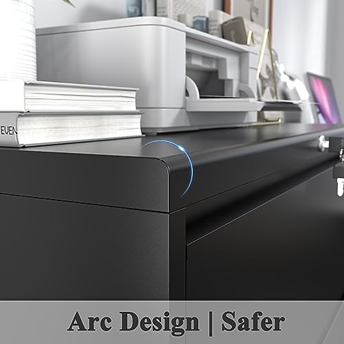 Hak 2 Drawer Lateral File Cabinet with Lock, Black Metal Filing Cabinet for Home Office, Locking Office File Cabinet for Hanging Files Letter/Legal/F4/A4 Size