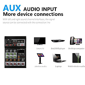 Aibedo Audio Mixer 4 Channel Mini Audio Mixer DJ controller Mini Family KTV karaoke mixer USB/BT Effects Interface Mixer F4A