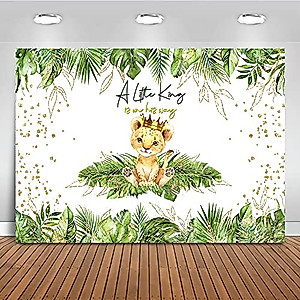 Mocsicka Lion Baby Shower Backdrop A Little King is On His Way Background Safari Baby Lion Baby Shower Party Cake Table Decoration Banner Photo Booth Props (7x5ft)