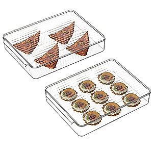 vacane 2 Pack Refrigerator Organizer Bins,Food Storage Container with Lids for Fruit, Vegetables, Bacon Meat Cheese Keeper Marinade Tray, Stackable Freezer Storage Containers