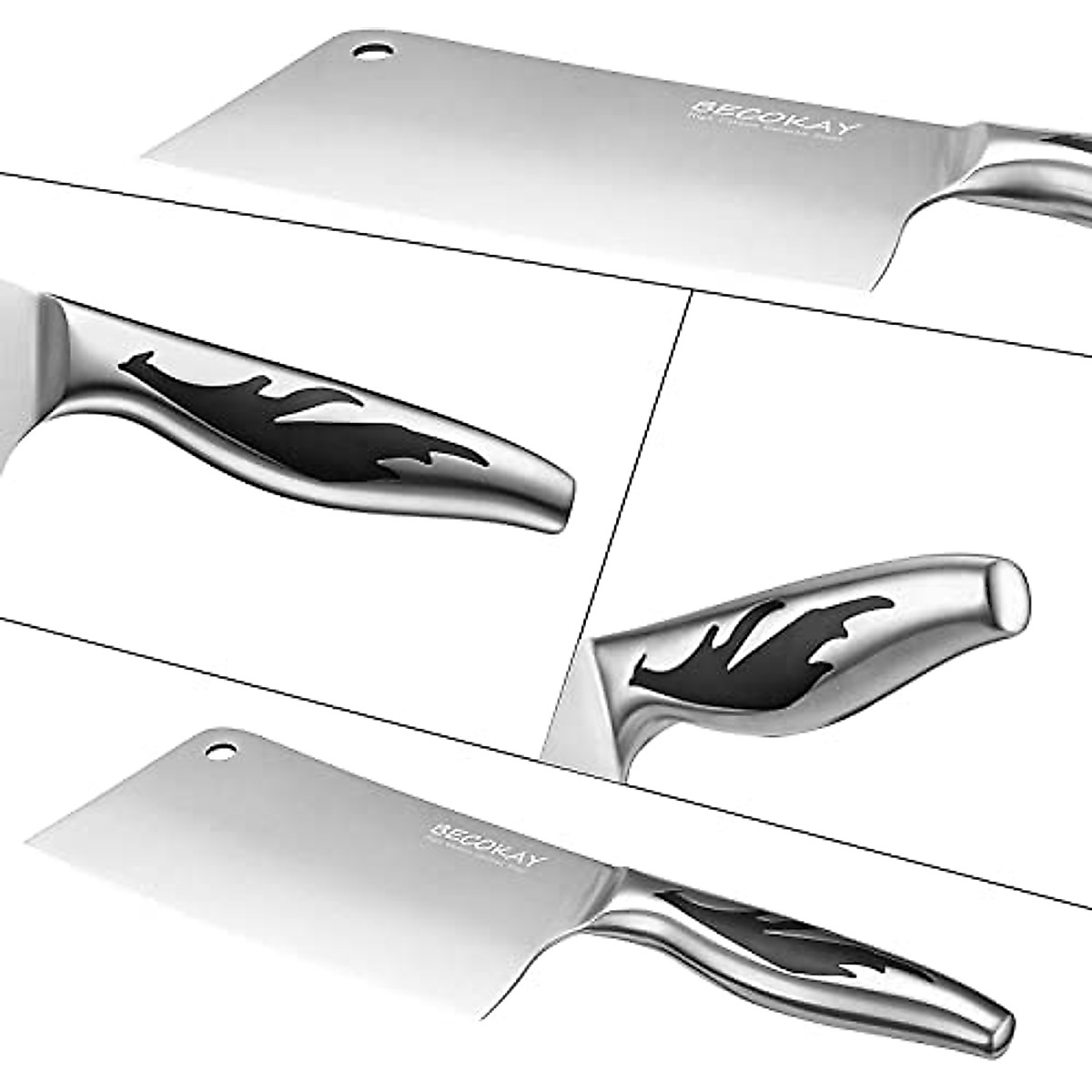 BECOKAY Meat Cleaver Knife, Professional 7 Inch Light Bone Chopping Butcher Knife with Heavy Duty Blade, German Stainless Steel Blade Chopper with Metal Handle, Chinese Chef Knife for Kitchen