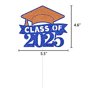 Graduation Cake Topper Congrats Grad Cupcake Toppers Kindergarten High School College University Glitter Decoration Blue Orange